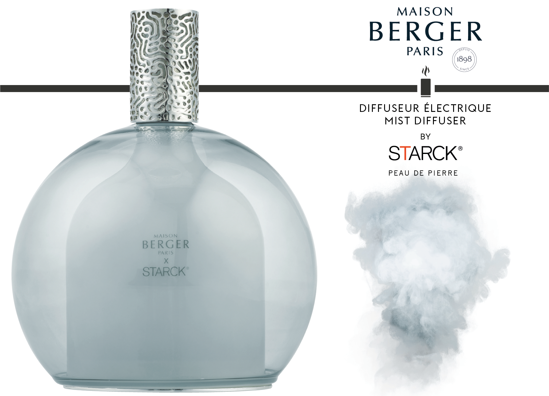 Starck Grey Mist Diffuser Set with Peau de Pierre – Maison Berger Singapore